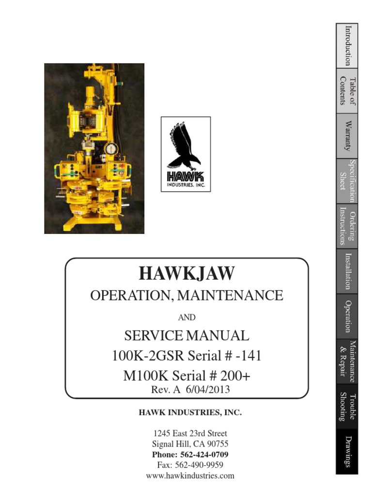 Hawkjaw Sr. Manual M100K-2GSR Serial Numbers 201 To 370 | PDF | Pipe ...