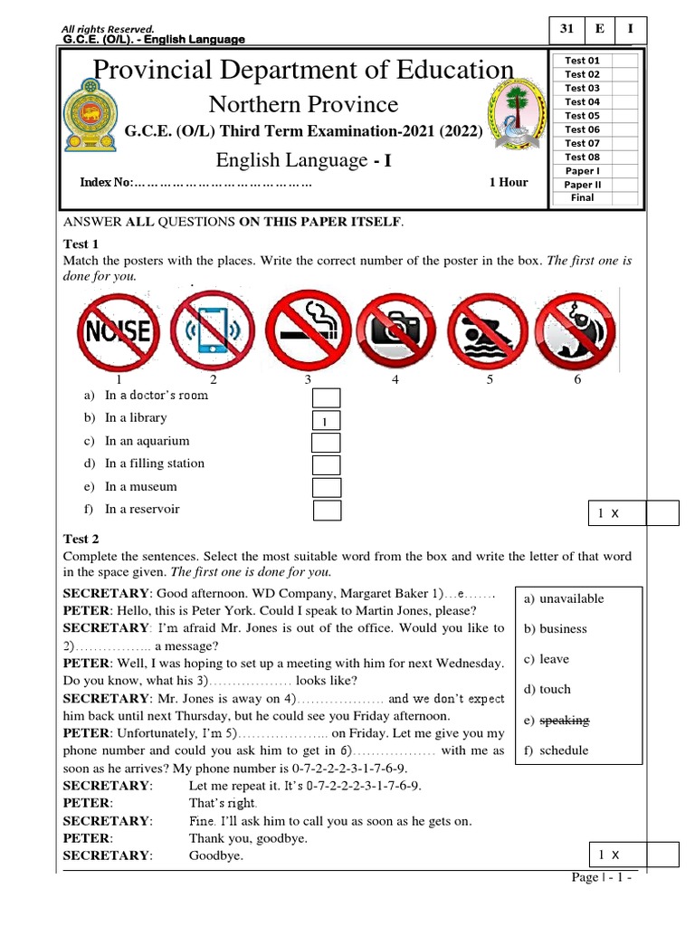 G.C.E. (O/L) English Language Practice Test | PDF | Banks | Internet