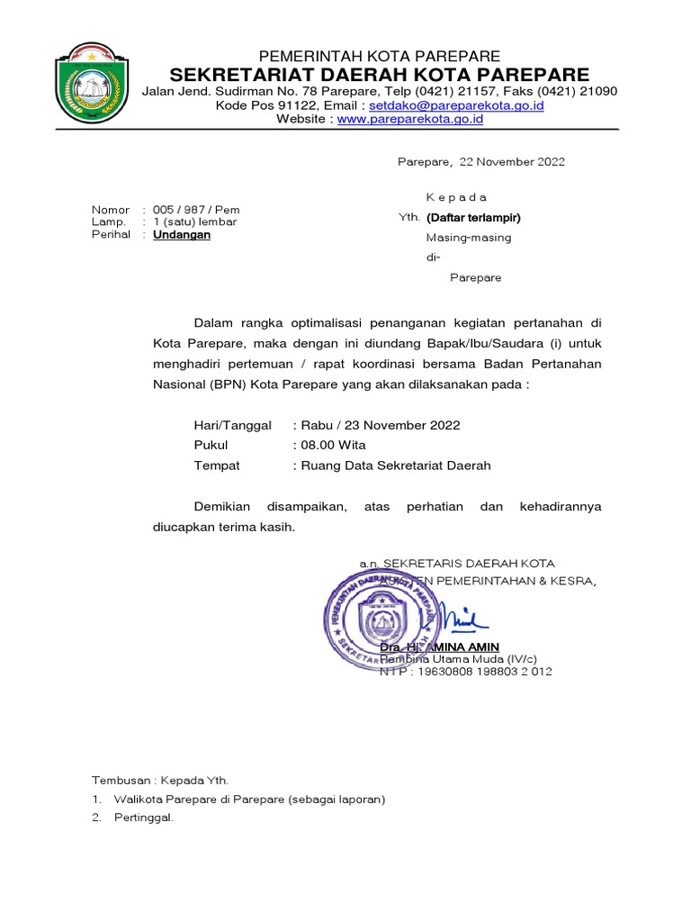 Undangan Rapat Koordinasi Pertanahan | PDF