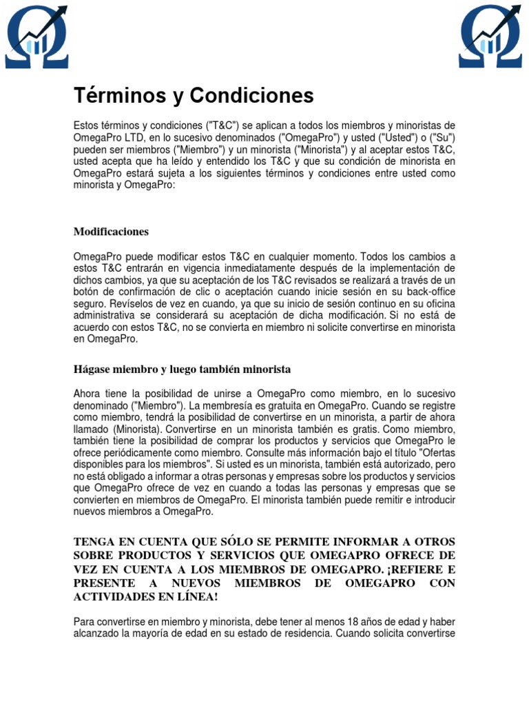 OmegaPro Terminos y Condiciones | PDF | Internet | Red mundial