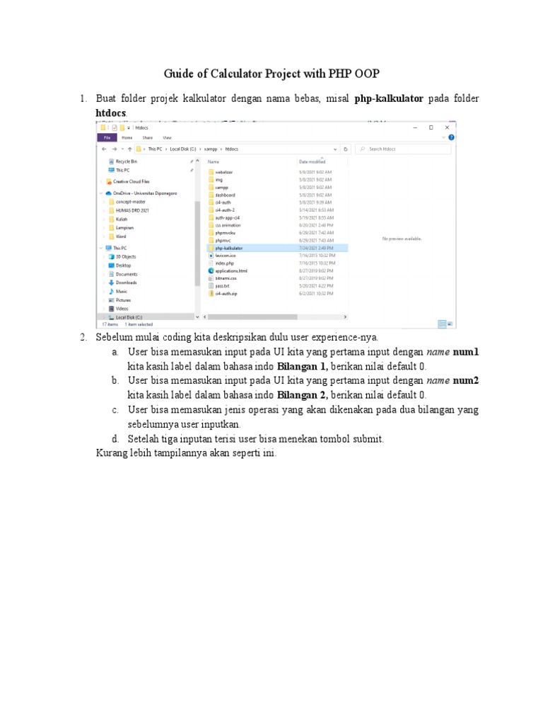 Guide of Calculator Project With PHP OOP | PDF | Komputer