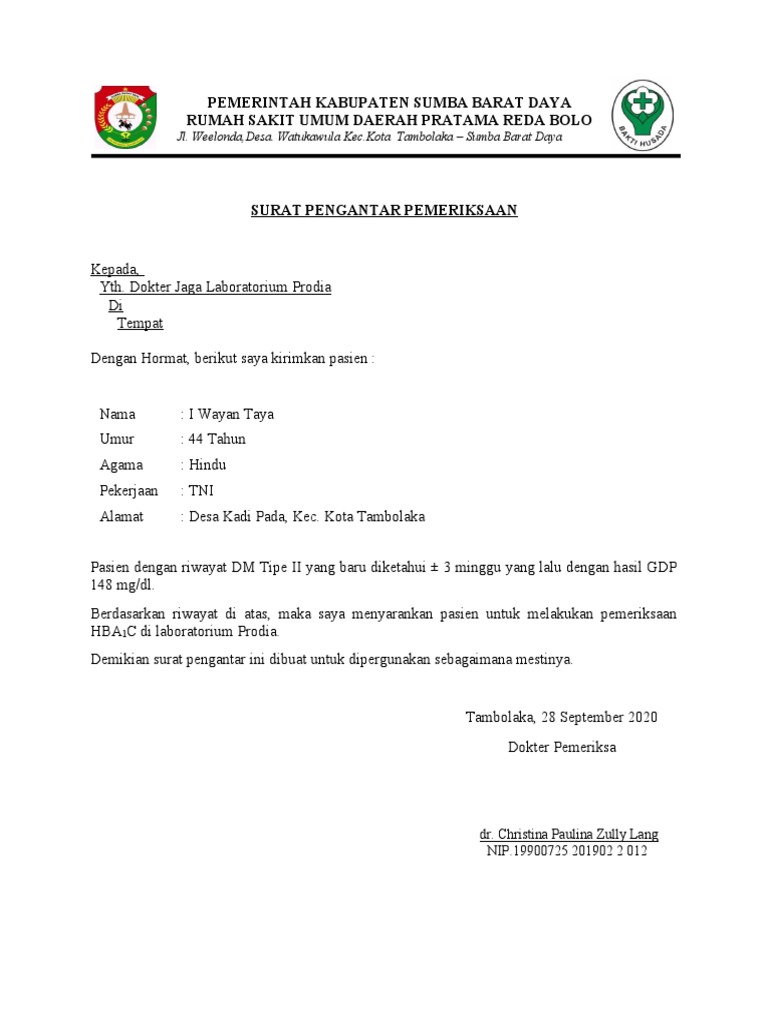 Surat Pengantar Lab. Prodia | PDF