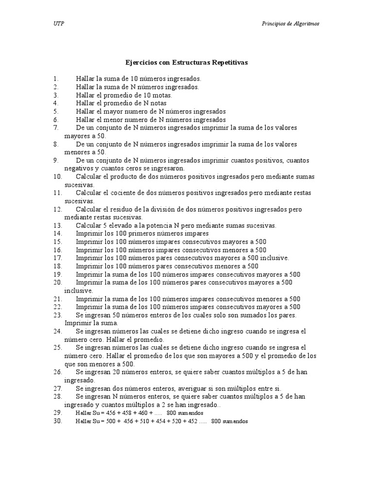 Ejercicios Algoritmos y Estructuras Repetitivas | PDF | División ...