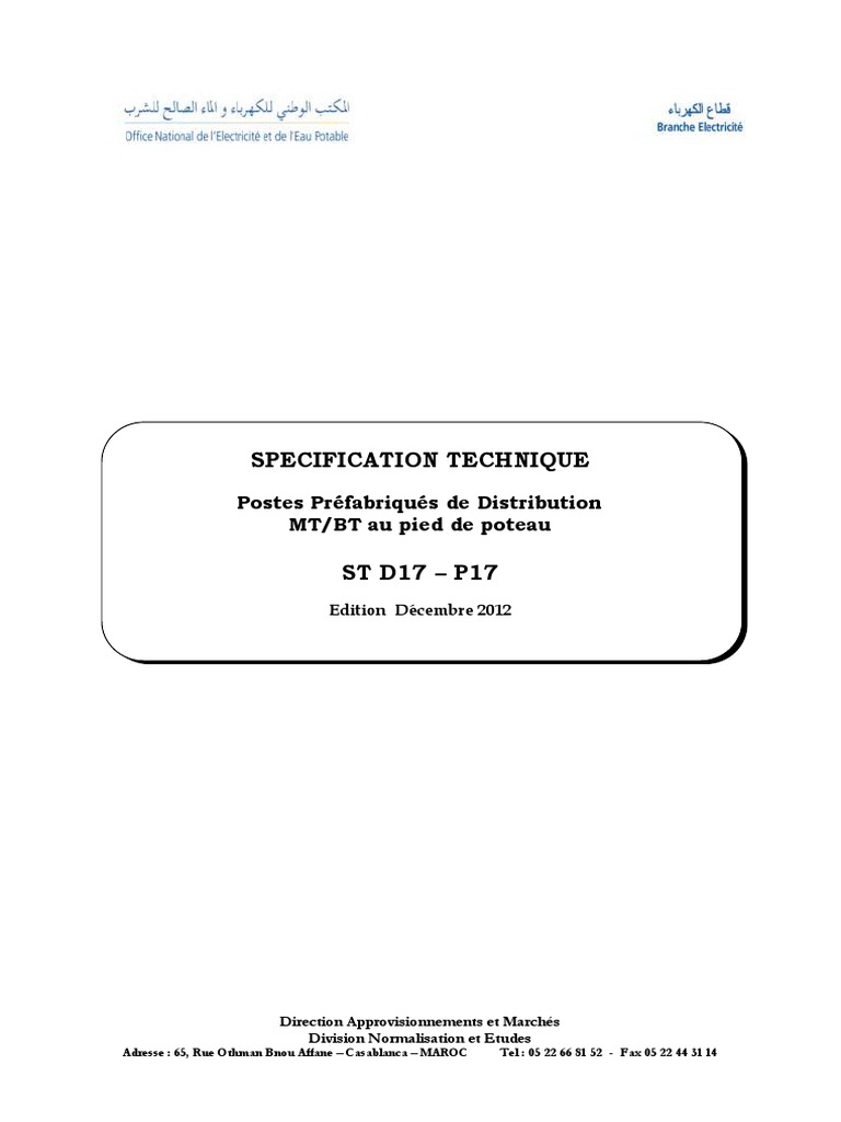 Postes Préfabriqués MT/BT: Spécifications Techniques | PDF ...