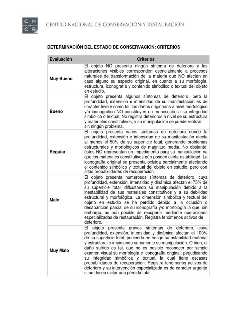 Determinación de Estados de Conservación. Criterios | PDF