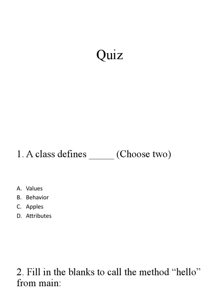Understanding Object Oriented Programming Concepts Through A Java Quiz Pdf Class Computer 
