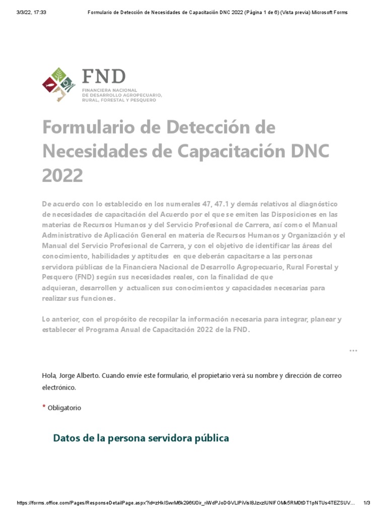 Formulario de Detección de Necesidades de Capacitación DNC 2022 (Página 1 de 6) (Vista Previa ...