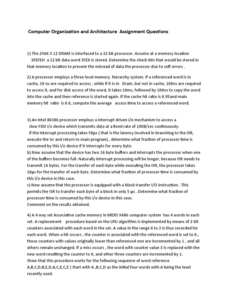 COA Assignments | Download Free PDF | Central Processing Unit | Cpu Cache