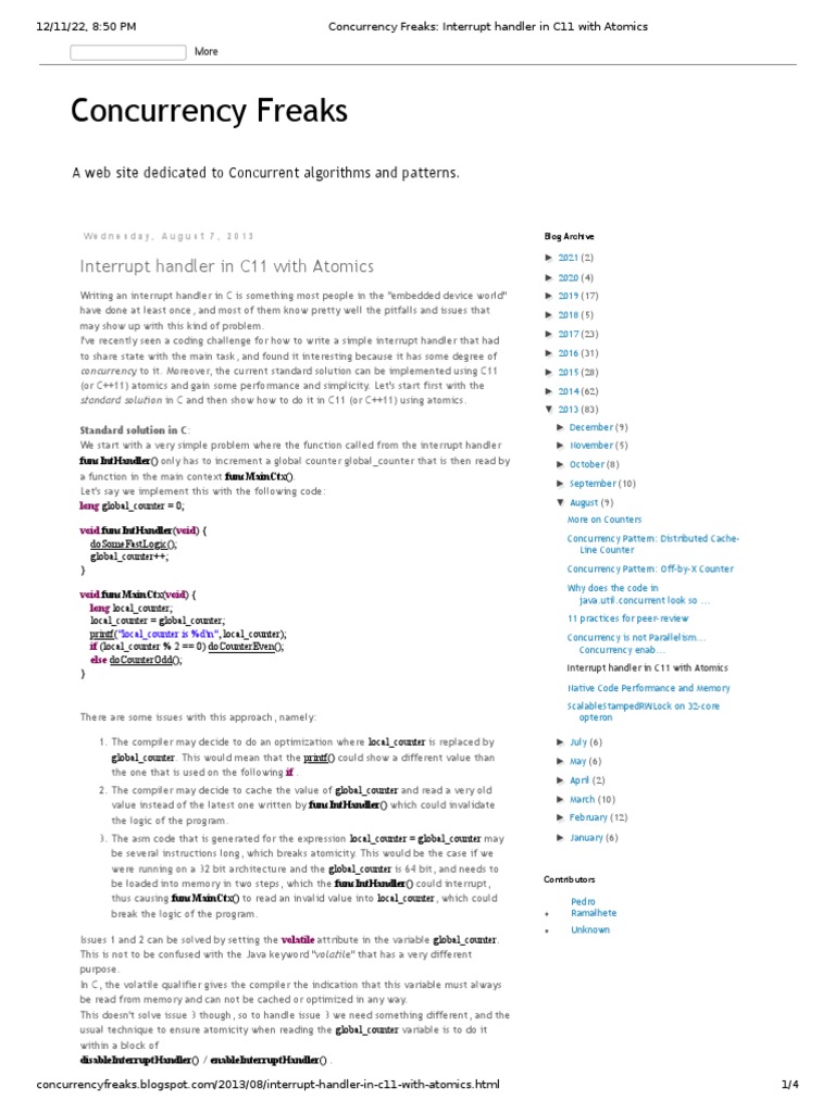 Concurrency Freaks - Interrupt Handler in C11 With Atomics | PDF ...