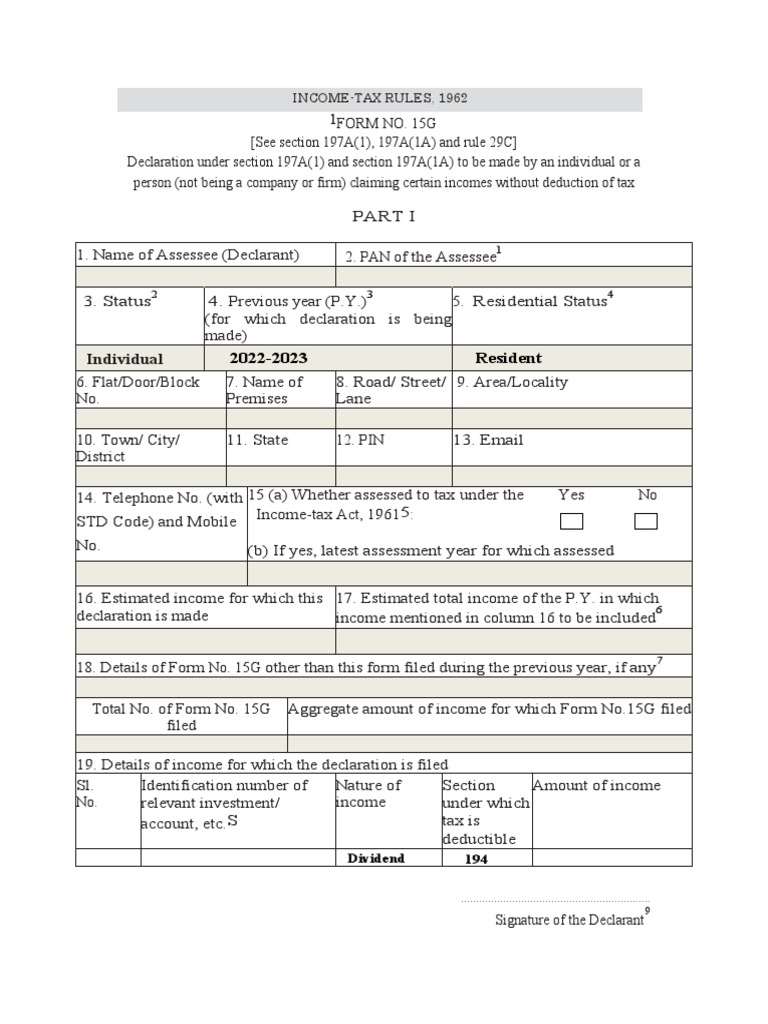 Form 15G | PDF | Income Tax | Taxes