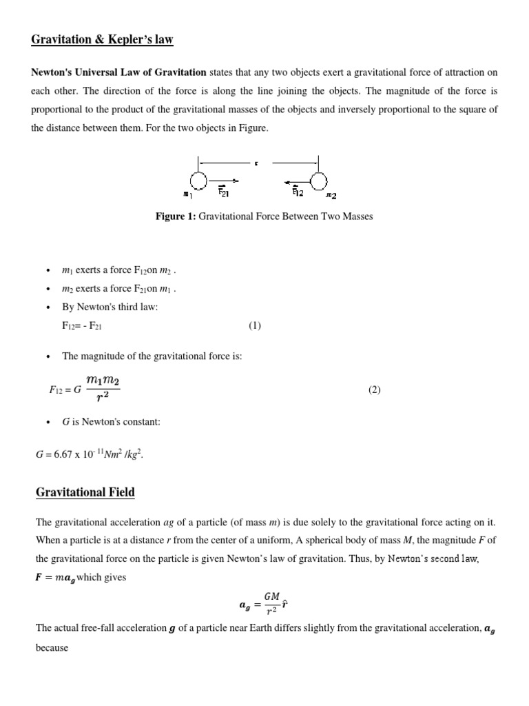 Gravitation and Kepler's Law | PDF | Orbit | Mass