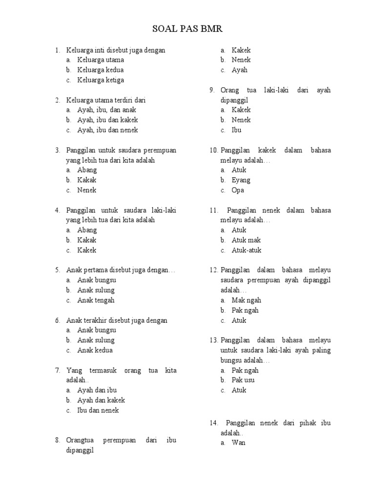 Soal BMR KLS 1 | PDF