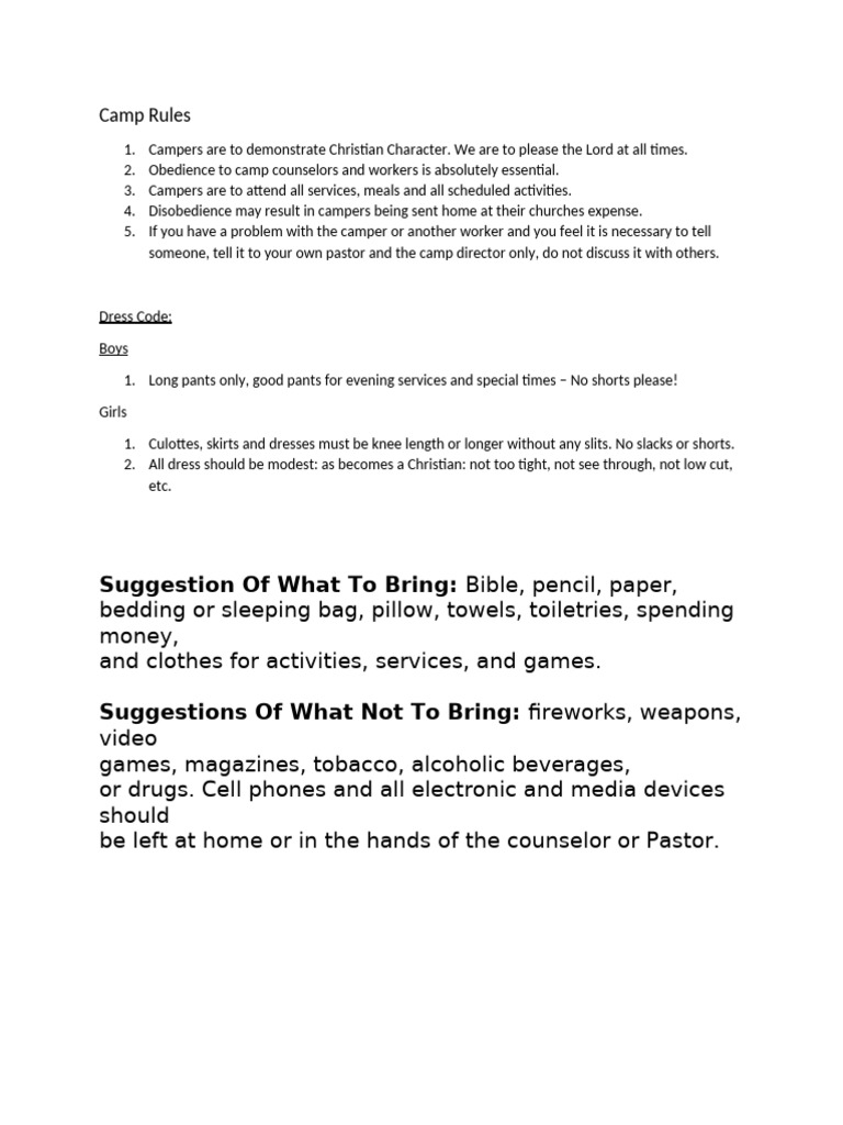 Camp Rules | PDF