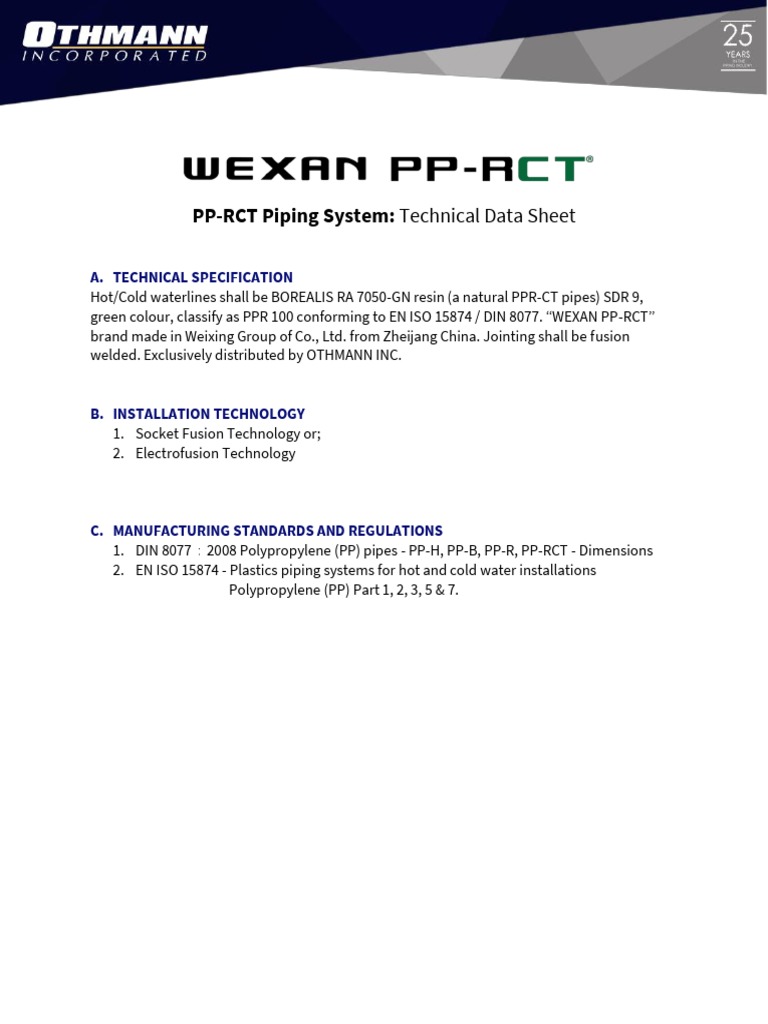 WEXAN 15mm PPR-CT Pipe Specifications | PDF | Home & Garden