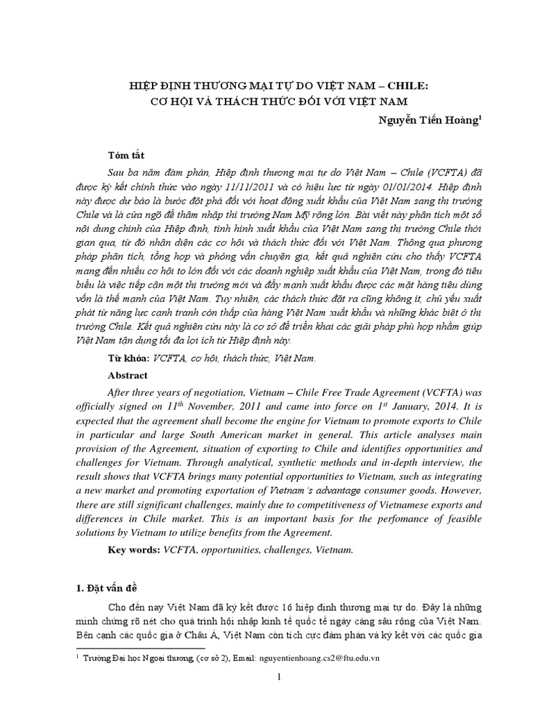 VCFTA-Cơ Hội Và Thách Thức Đối Với Việt Nam | PDF
