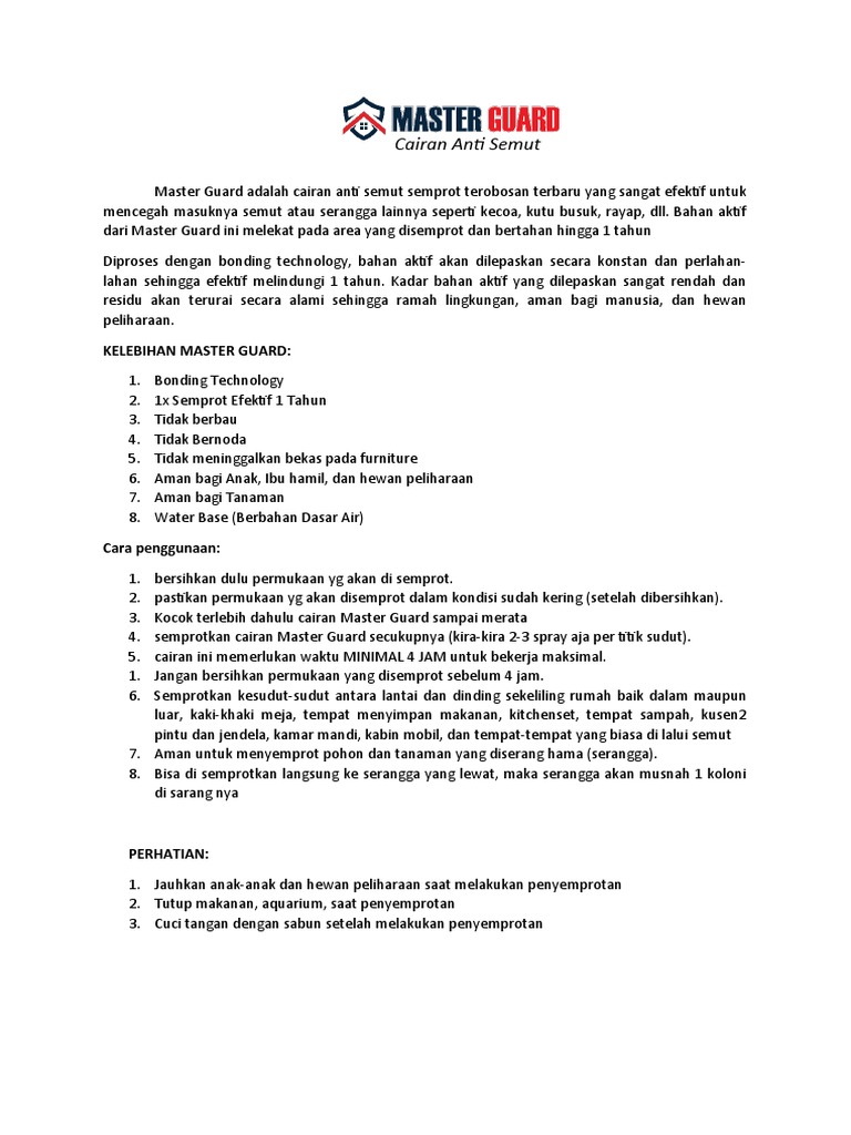 Master Guard Adalah Cairan Anti Semut Semprot Terobosan Terbaru Yang ...