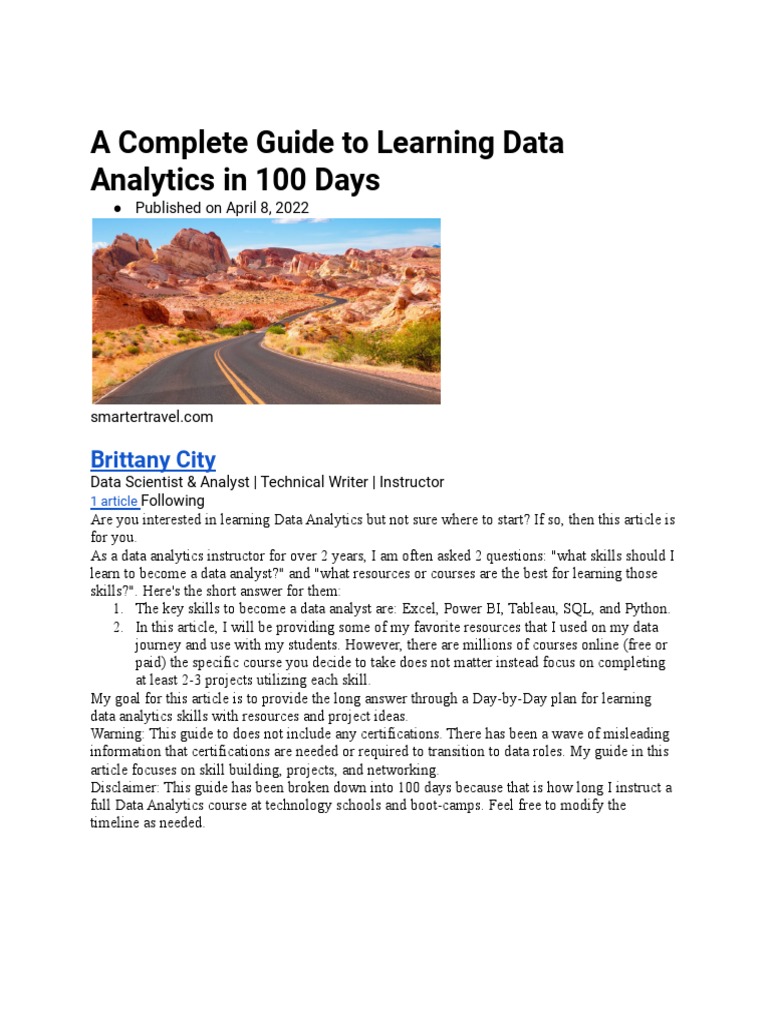 A Complete Guide To Learning Data Analytics in 100 Days-Brittany City | Download Free PDF ...