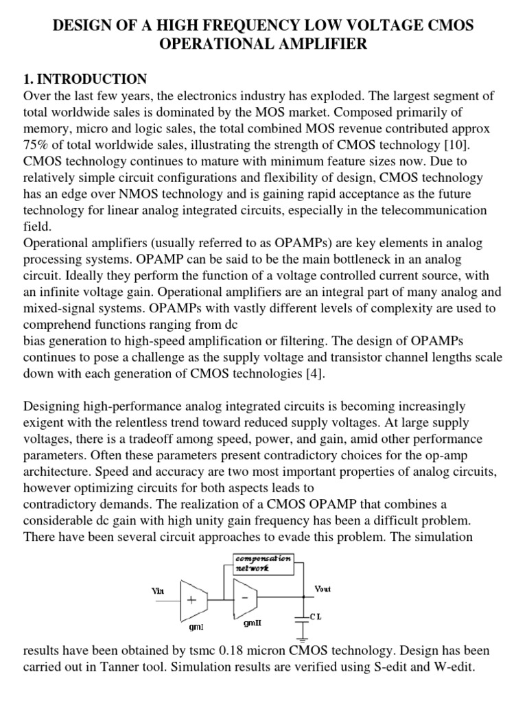 High Frequency Low Voltage CMOS Op-Amp Design | PDF | Amplifier ...