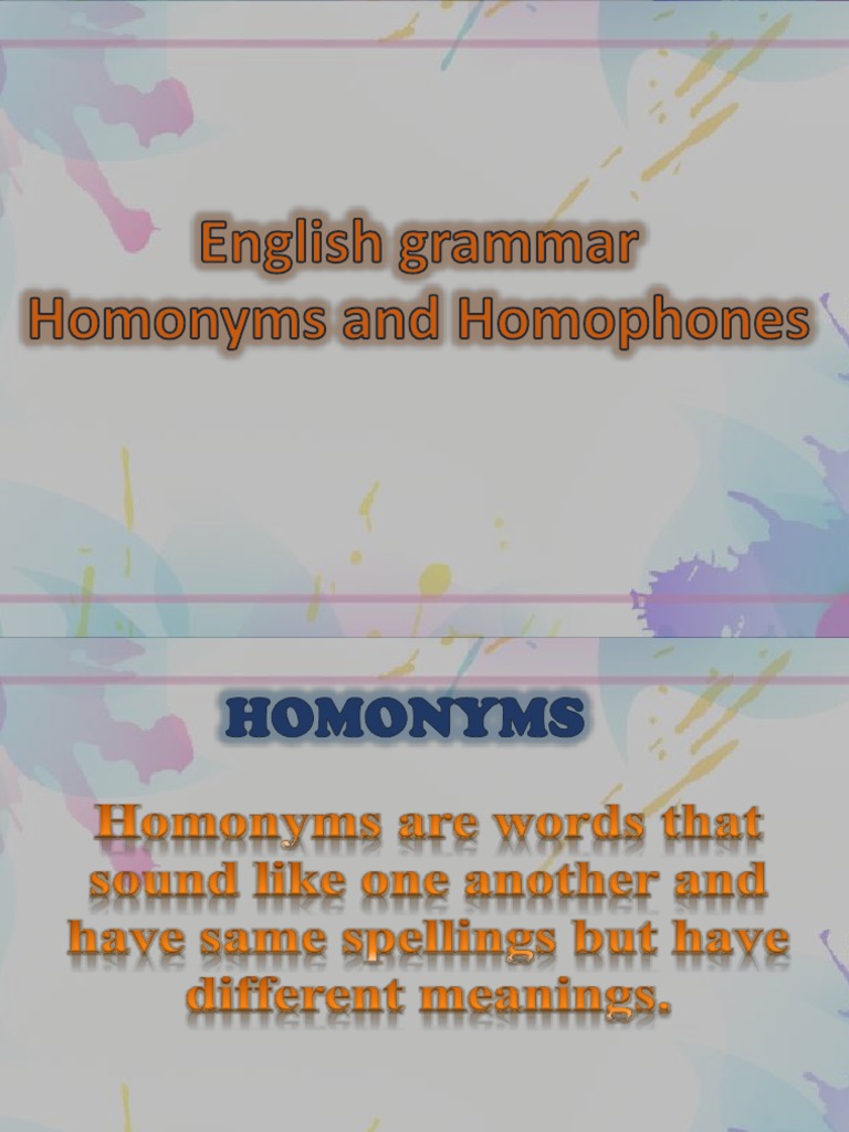 English Grammar - Homophones and Homonyms | PDF
