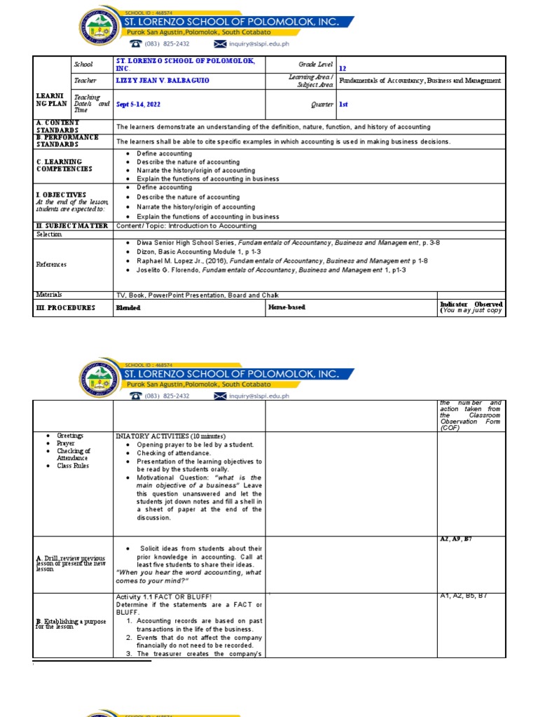 Modified Learning Plan - Balbaguio | PDF | Accounting | Information