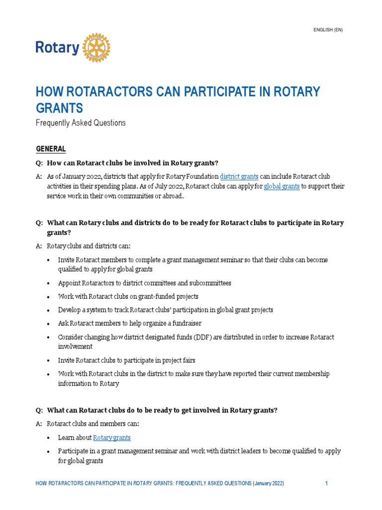 Grants How Rotaractors Can Participate Frequently Asked Questions en | PDF
