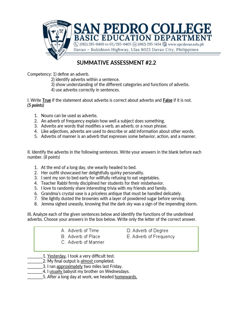Grade 9 Adverb Worksheet | PDF | Adverb | Grammar
