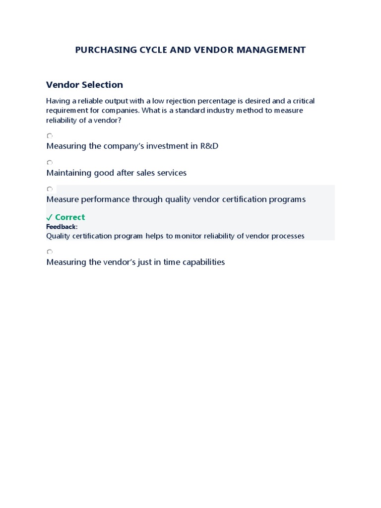 Purchasing Cycle and Vendor Management | PDF
