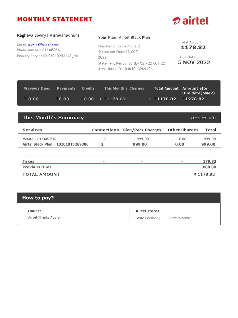 Airtel Black Oct Bill | PDF