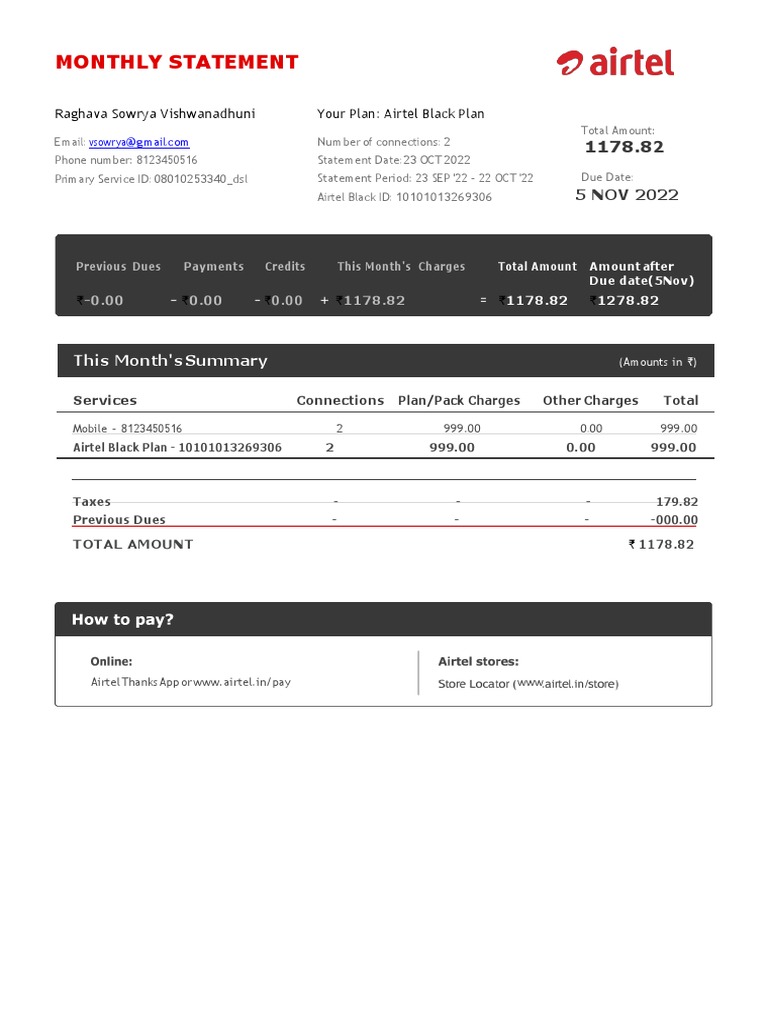 Airtel Black Oct Bill | PDF
