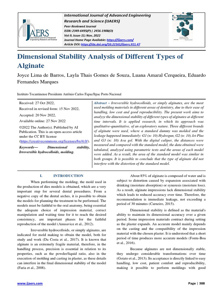 Dimensional Stability Analysis of Different Types of Alginate | PDF ...