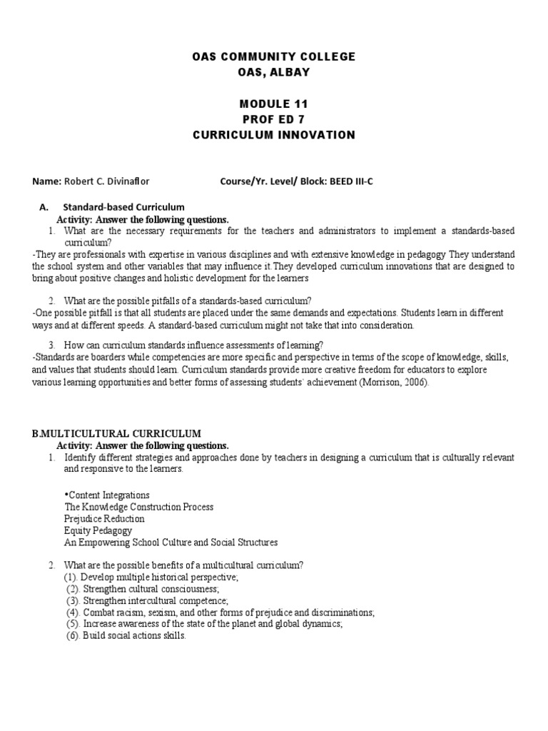 Occ Module 11 The Teacher And The Sch Curriculum 1 Pdf Curriculum