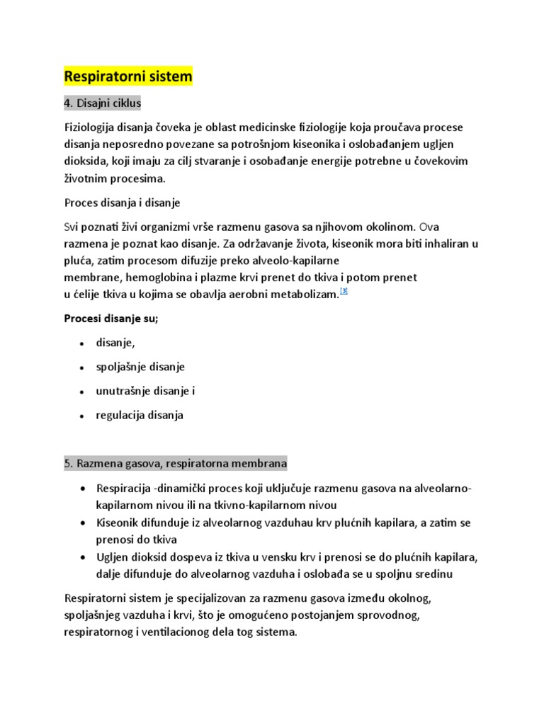 Respiratorni Sistem-Disajni Ciklus | PDF