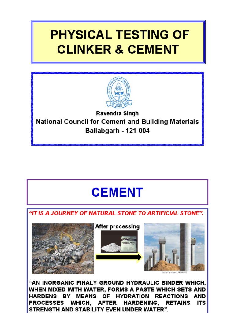 Physical Testing of Cement and Clinker | PDF | Cement | Concrete