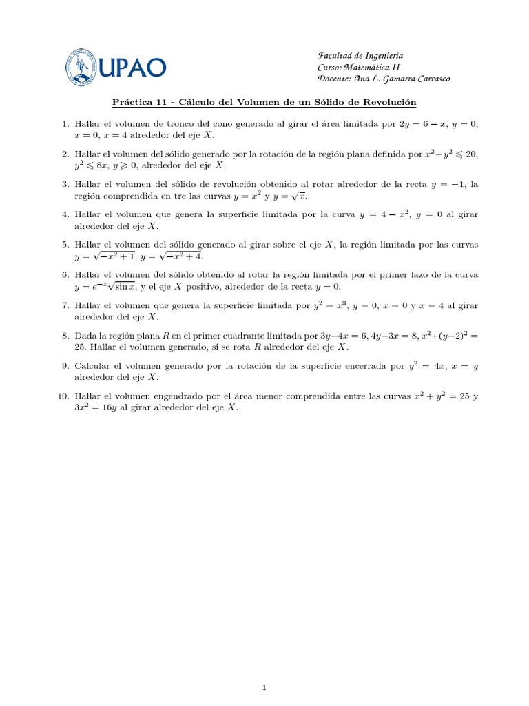 Práctica 11 - Volumen de Un Solido | PDF