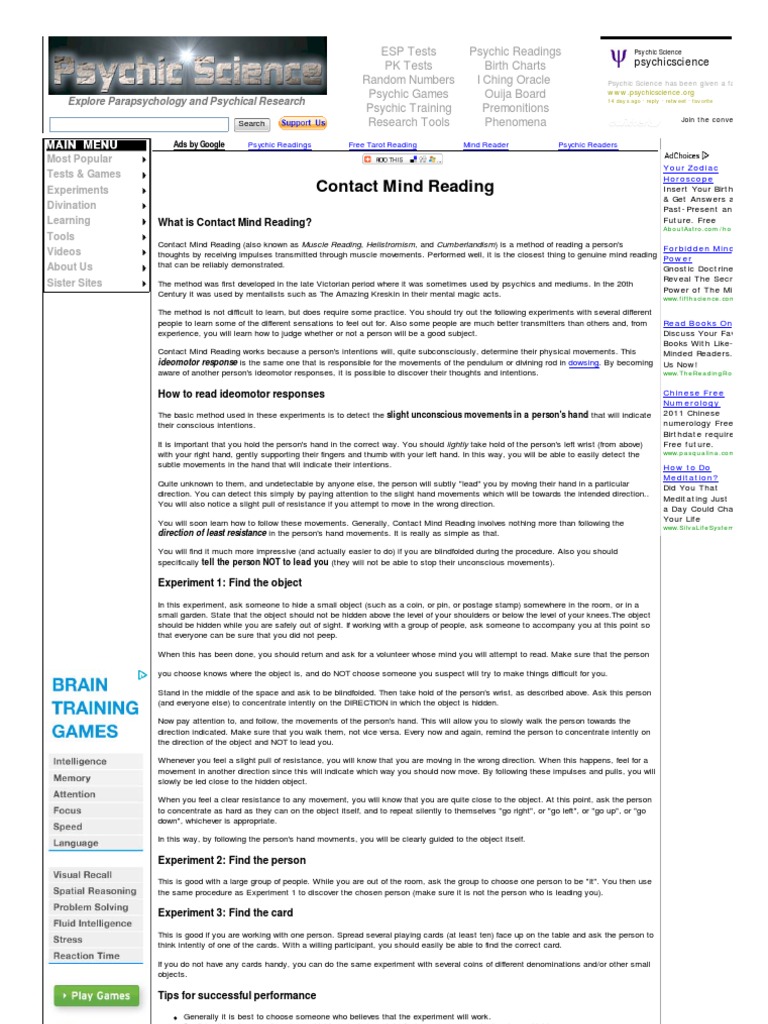 Learn Contact Mind Reading (Muscle Reading) | PDF | Telepathy ...