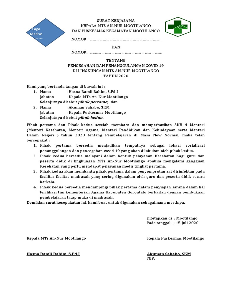 Contoh Surat MOU Dengan Puskesmas | PDF