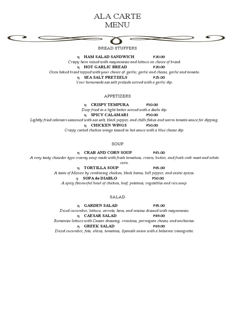 Ala Carte Menu | PDF | Salad | Soup