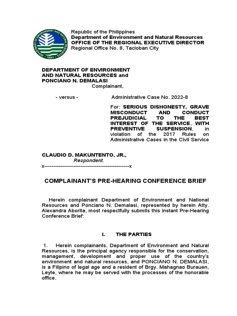 Complainant's Pre Hearing Conference Brief | PDF | Police | Criminal Law