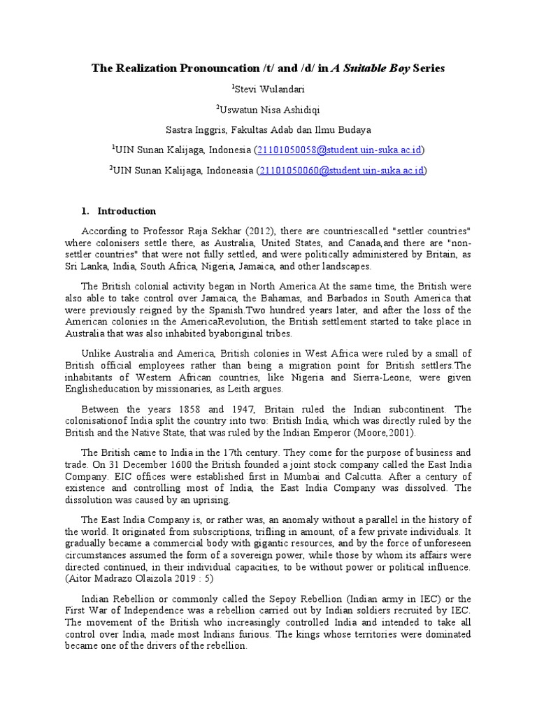 The Realization Pronouncation T and D in A Suitable Boy Series | PDF ...