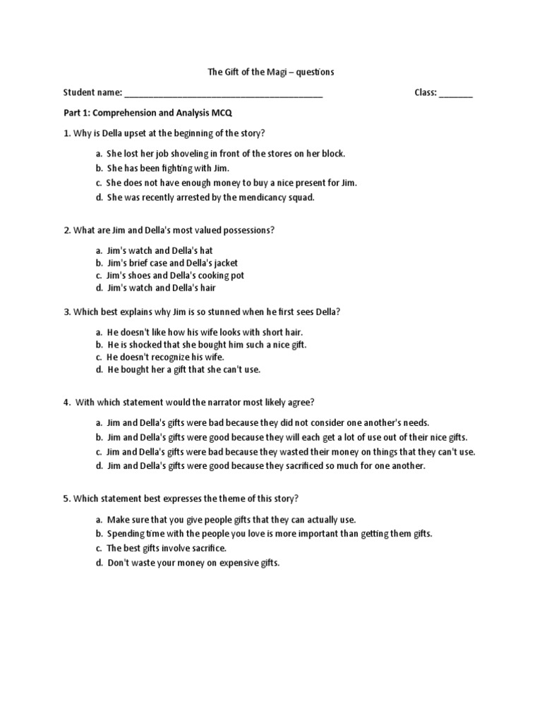 Gift of the Magi: Quiz & Analysis | PDF | Irony
