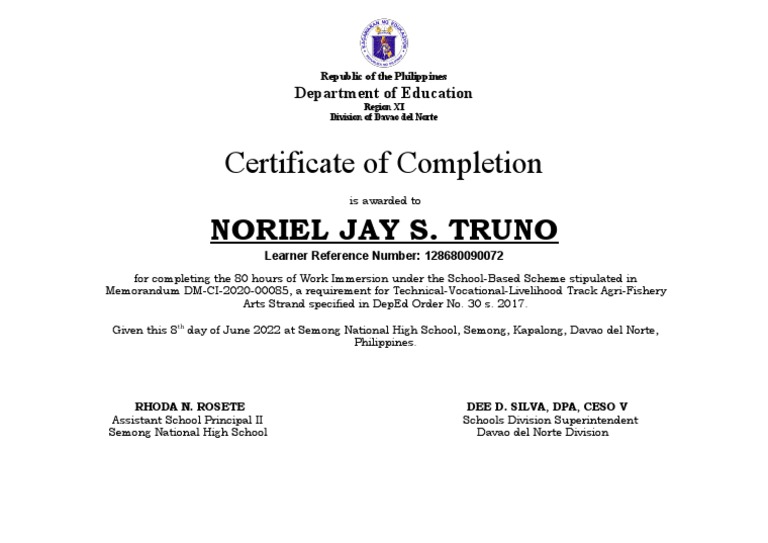 Deped Certificate Template | PDF
