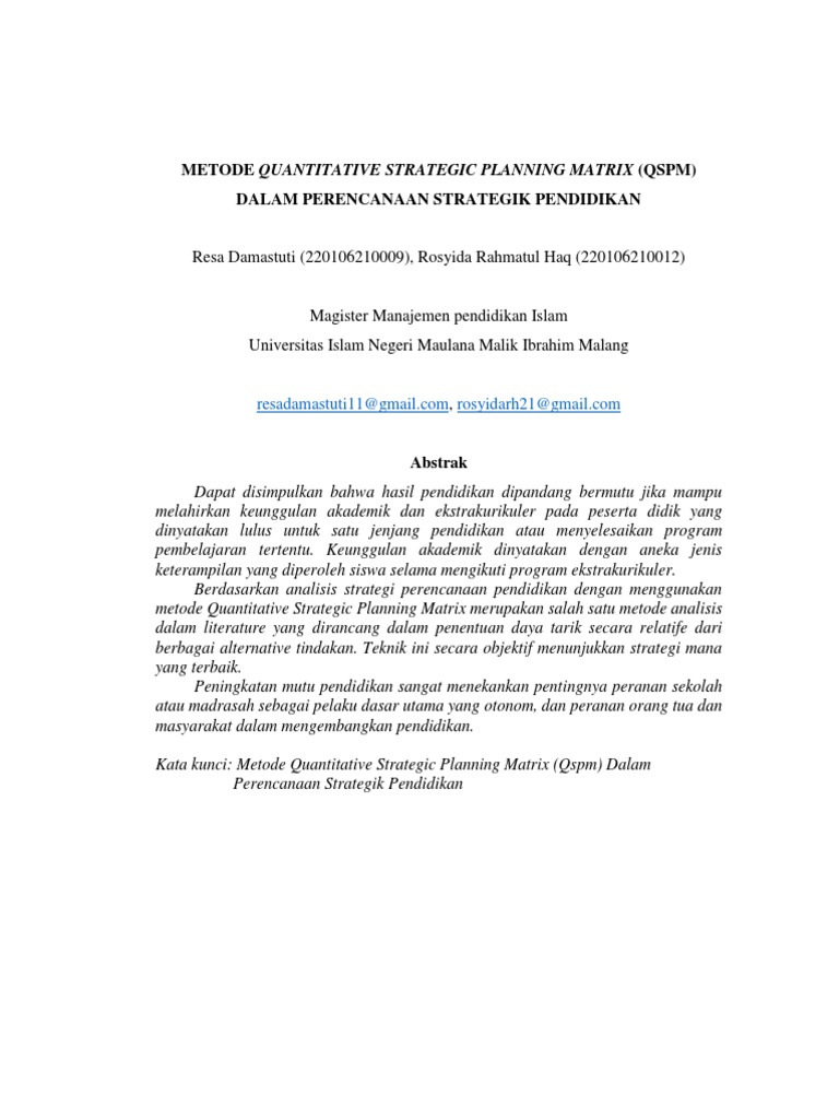 Metode Quantitative Strategic Planning Matrix | PDF