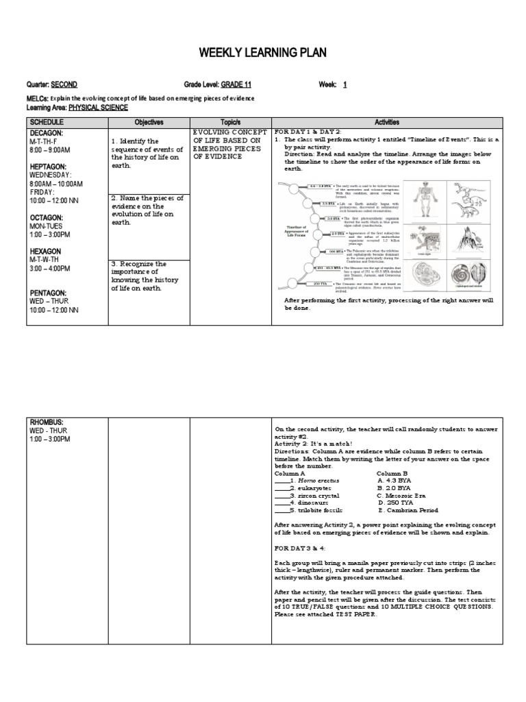 WEEKLY LEARNING PLAN - E&ls - Q2w1 | PDF | Science