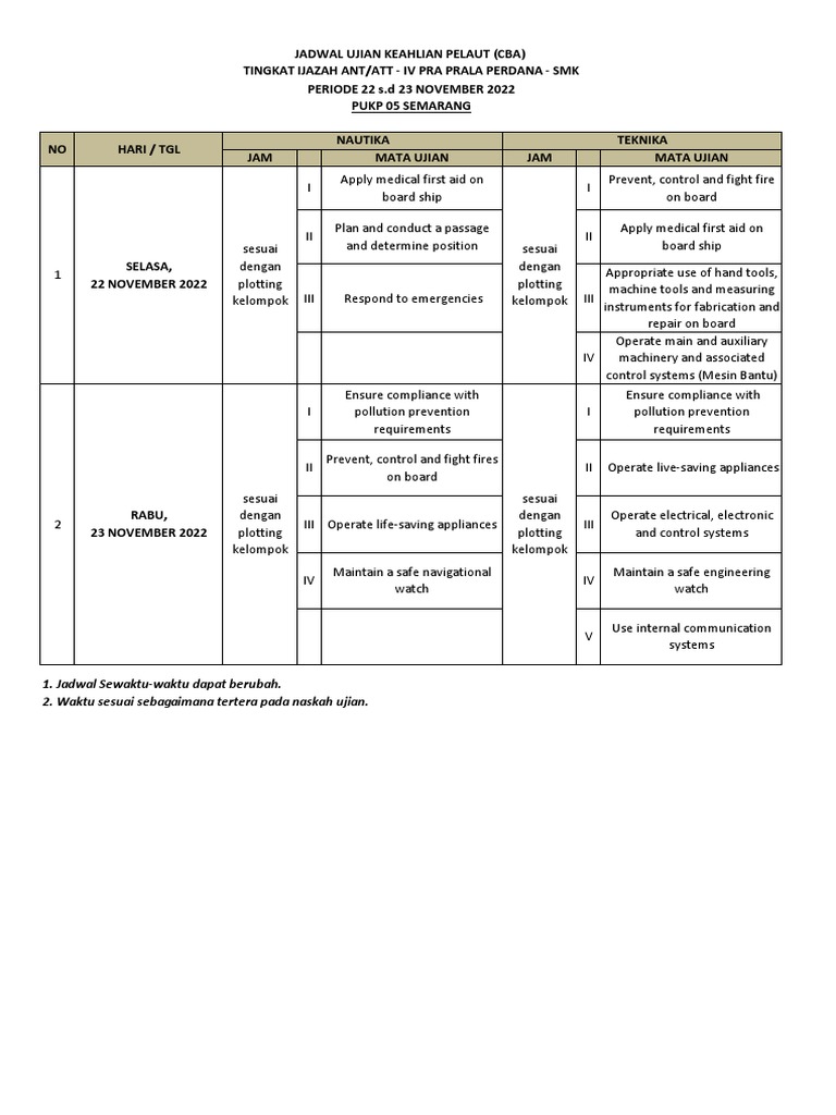 Jadwal Ant Att IV Pra Prala Perdana-2 | PDF | Engineering