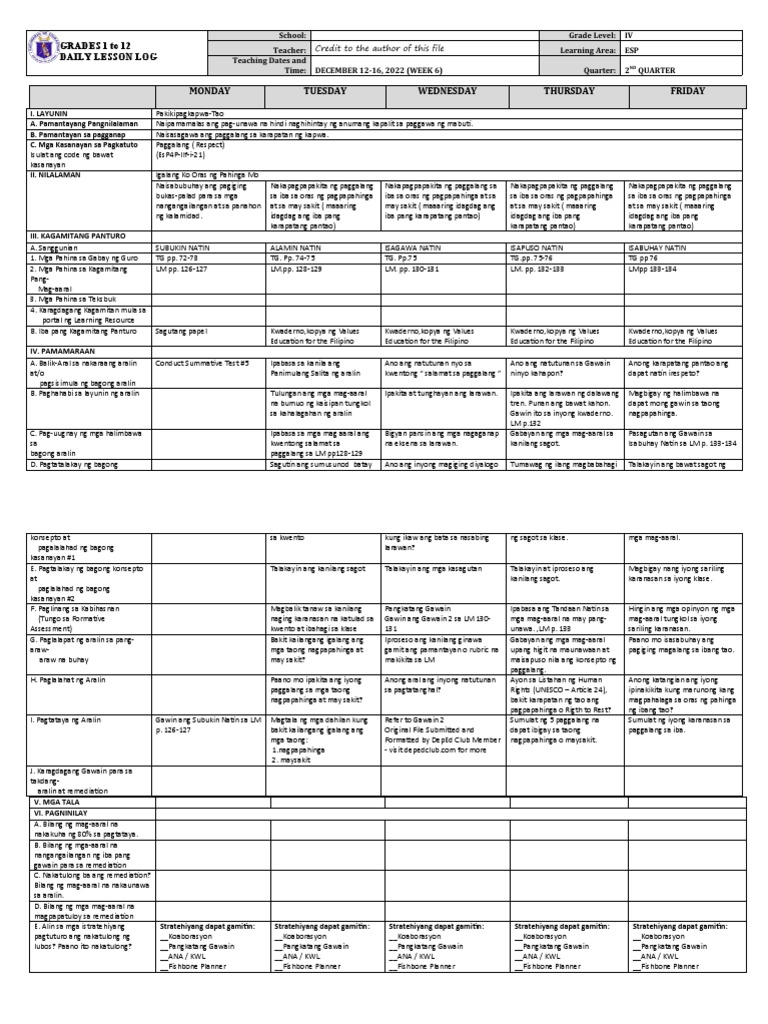 DLL - Esp 4 - Q2 - W6 | PDF