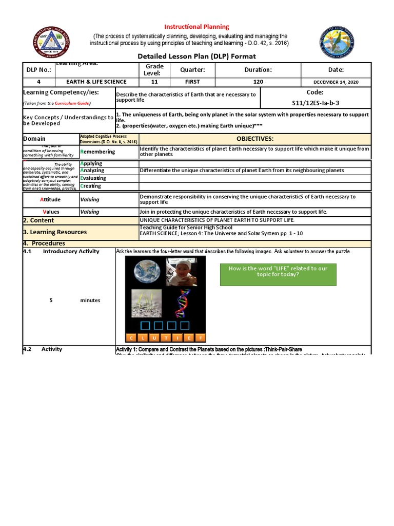 DLP 4 Cot 1 | PDF | Earth | Planetary Habitability