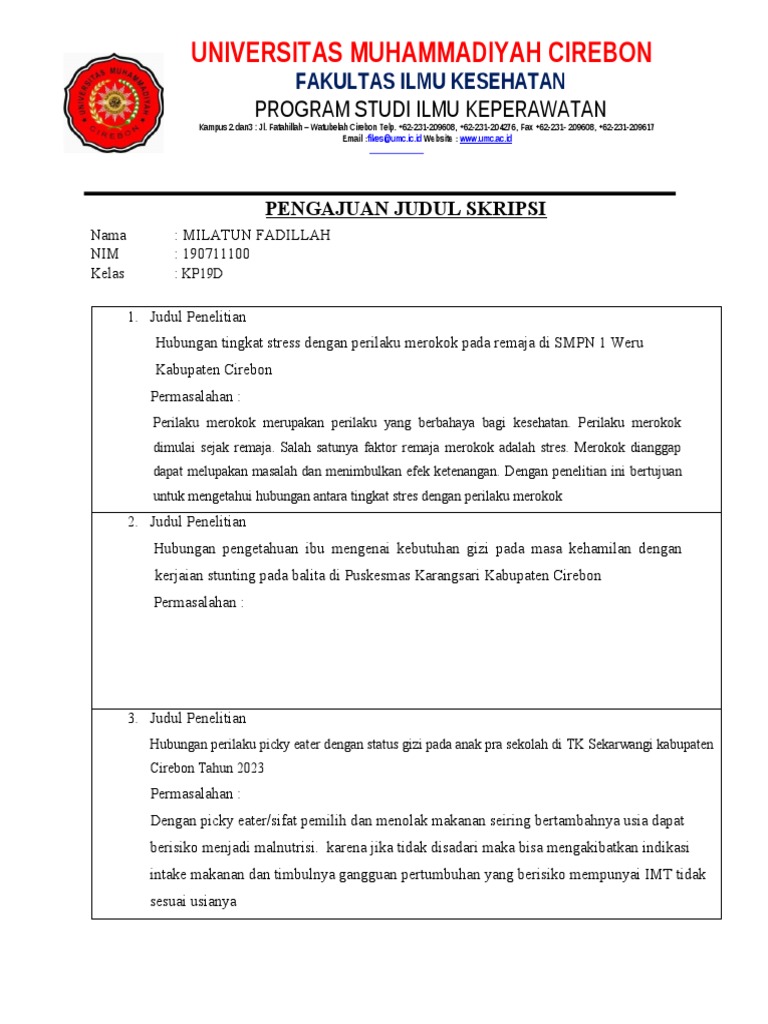 Format Pengajuan Judul Skripsi | PDF