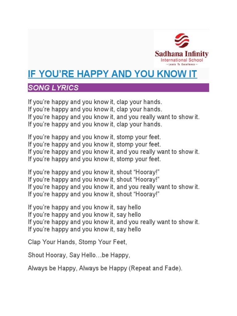 If You Are Happy and You Know It Song Lyrics by Jacob - MJ | PDF