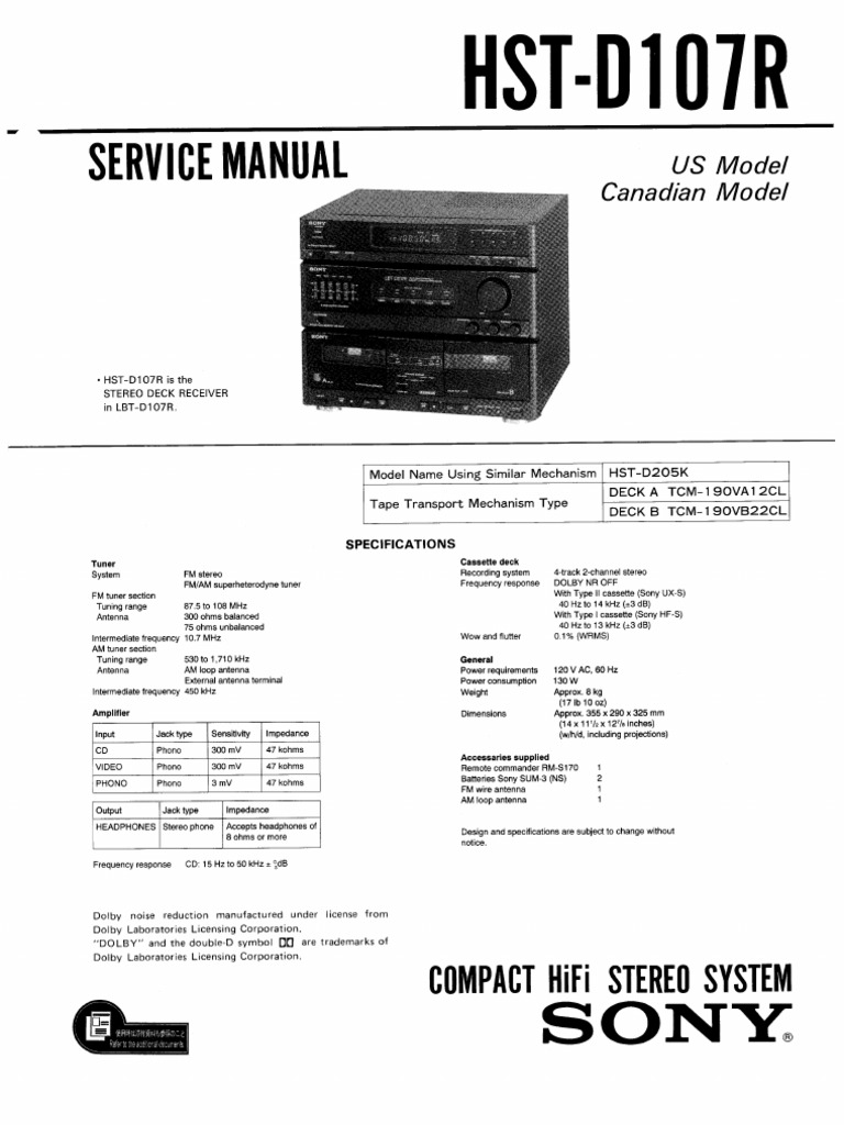 Sony hst-d107r | PDF