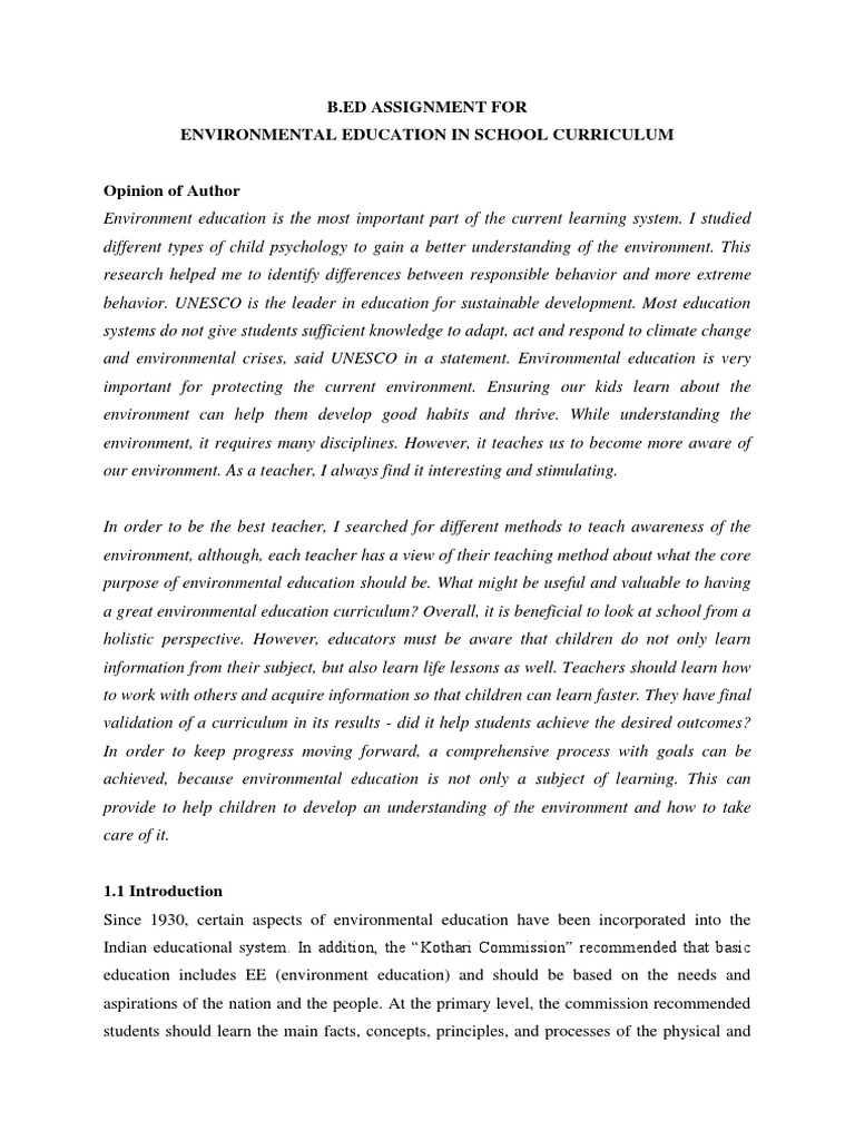 Environmental Education in School Curriculum | PDF